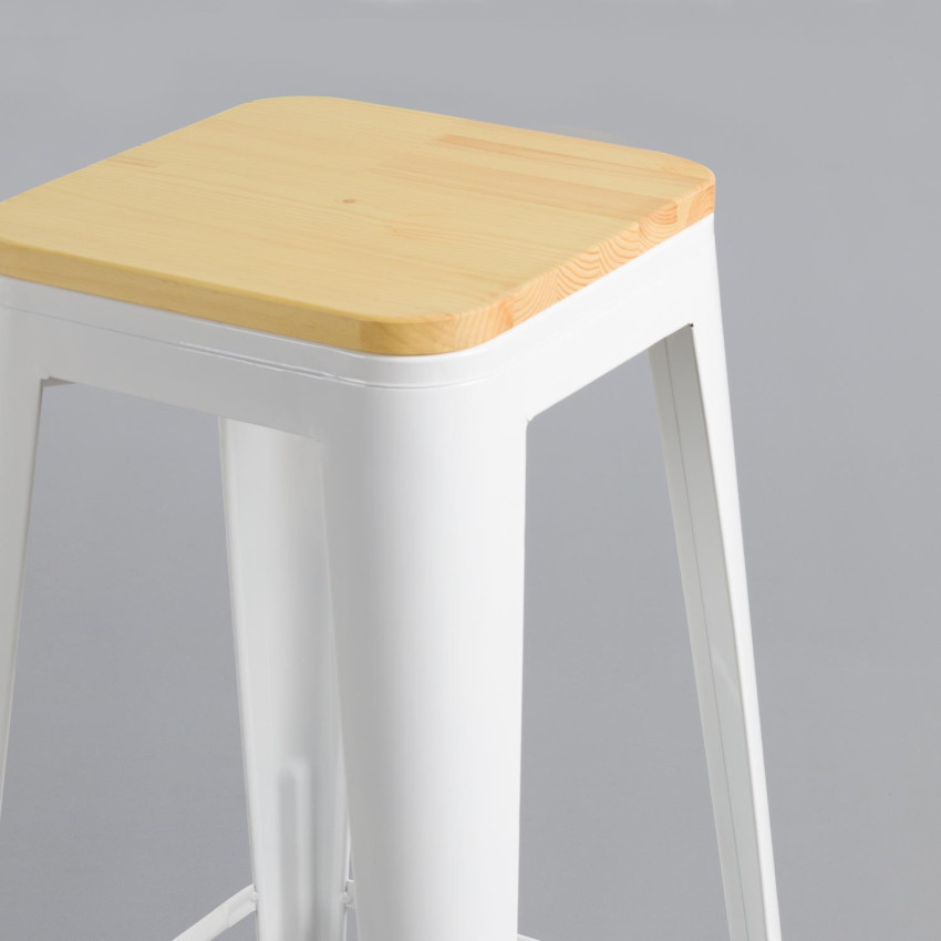 Pack 2 Taburetes de Cocina Iron Gloss con Asiento de Madera Thinia Home